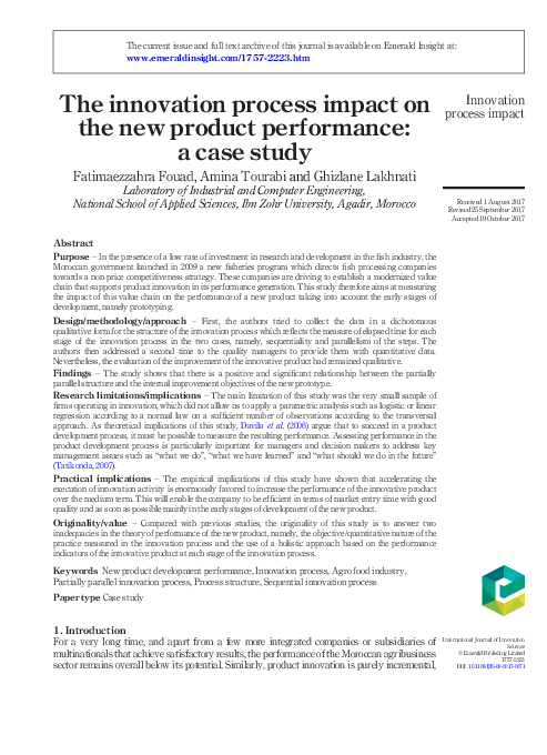 (PDF) The innovation process impact on the new product performance: a ...