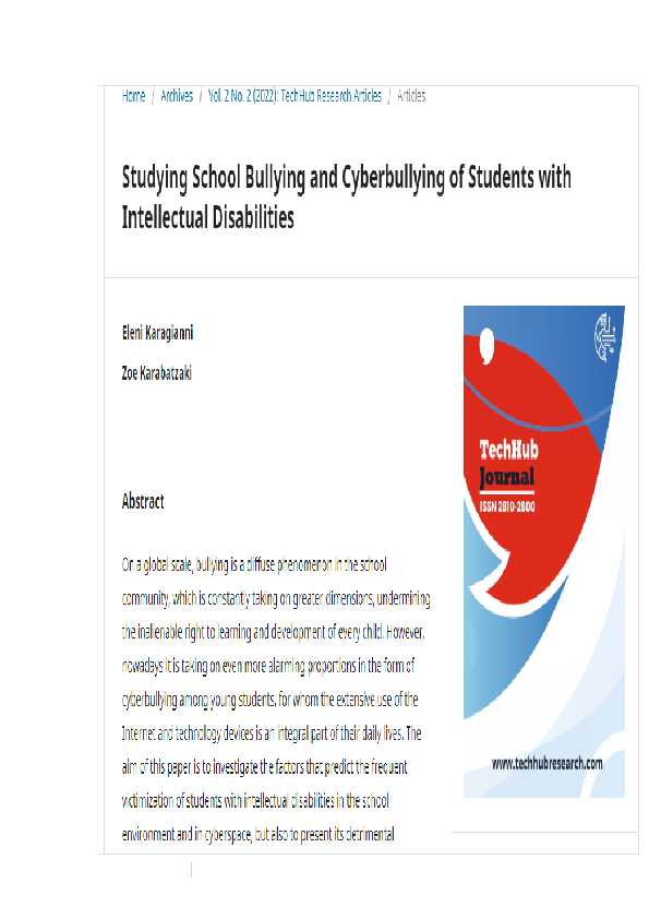 (PDF) Studying School Bullying and Cyberbullying of Students with Intellectual Disabilities