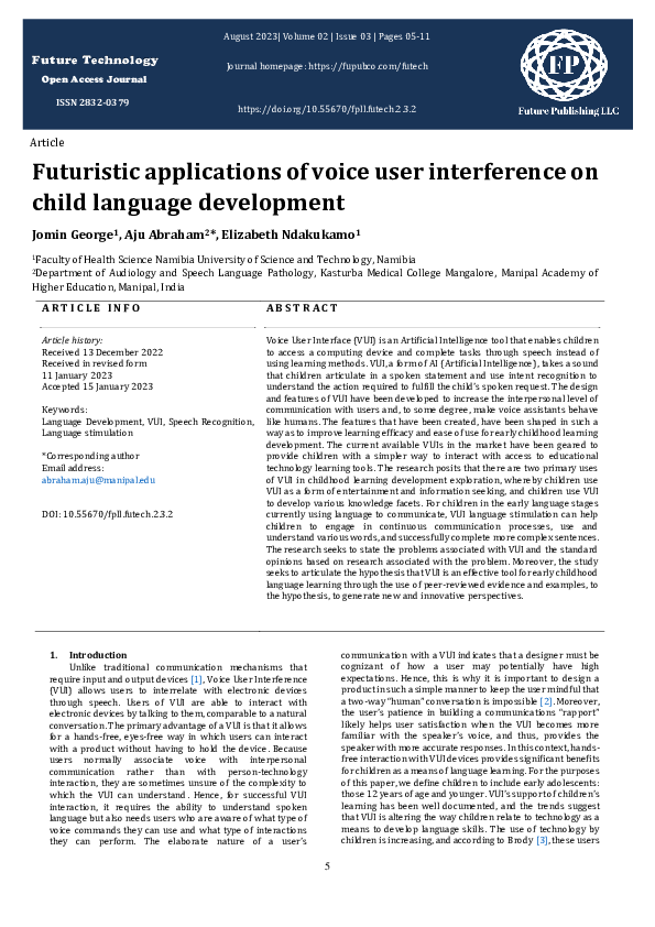 (PDF) Futuristic applications of voice user interference on child language development