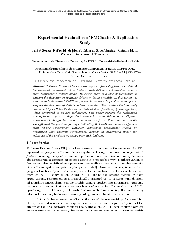 (PDF) Experimental Evaluation of FMCheck: A Replication Study | Iuri Souza - Academia.edu