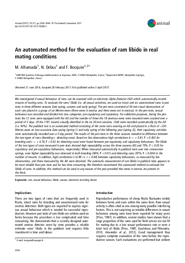 (PDF) An automated method for the evaluation of ram libido in real ...