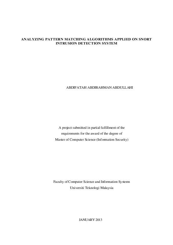 Pdf Analyzing Pattern Matching Algorithms Applied On Snort Intrusion Detection System