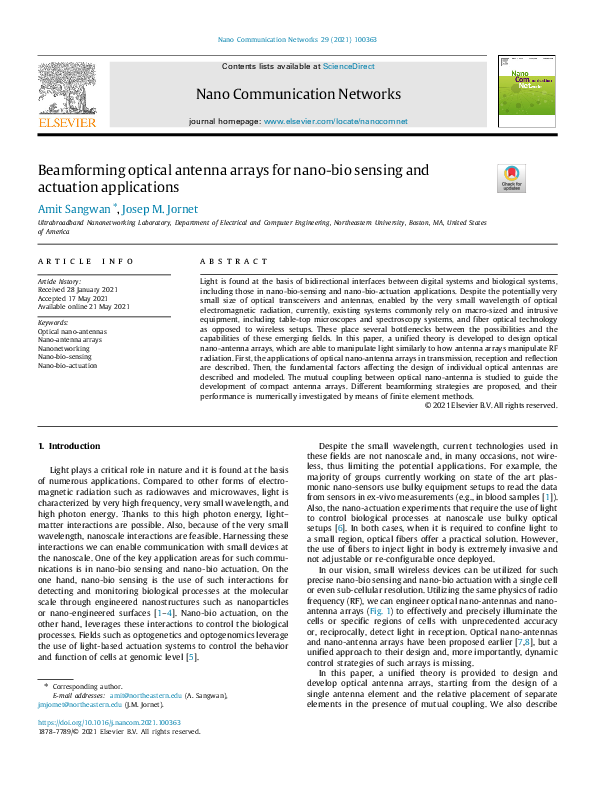(PDF) Beamforming optical antenna arrays for nano-bio sensing and actuation applications