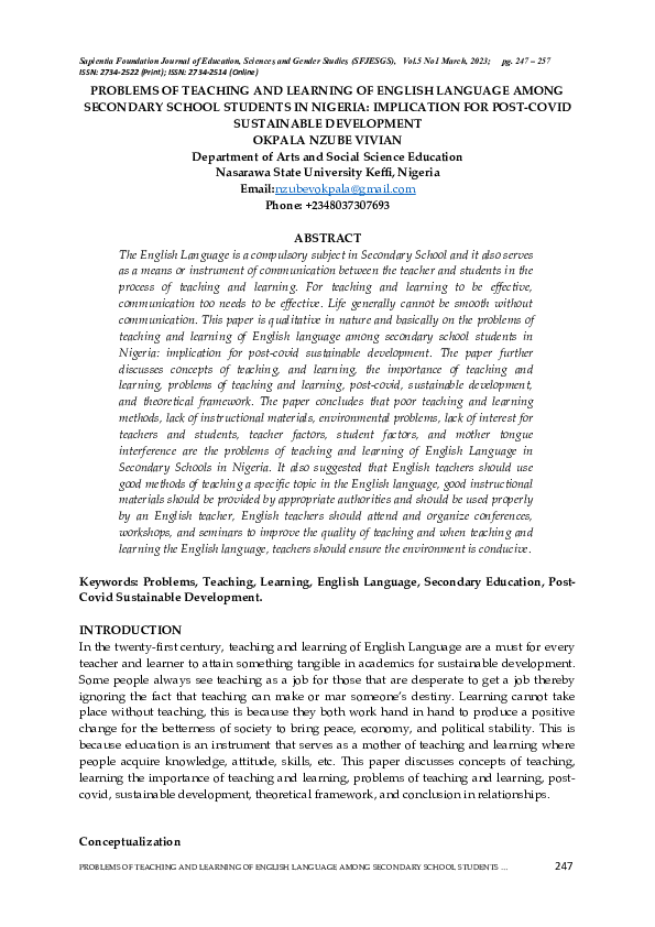 (DOC) PROBLEMS OF TEACHING AND LEARNING OF ENGLISH LANGUAGE AMONG ...