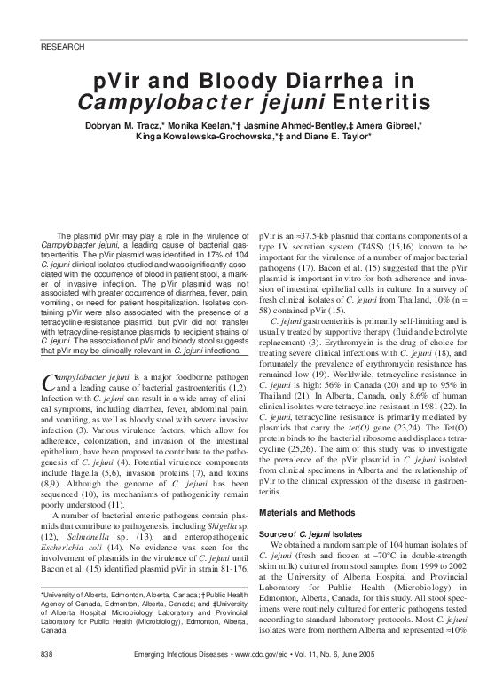 (PDF) pVir and Bloody Diarrhea inCampylobacter jejuniEnteritis