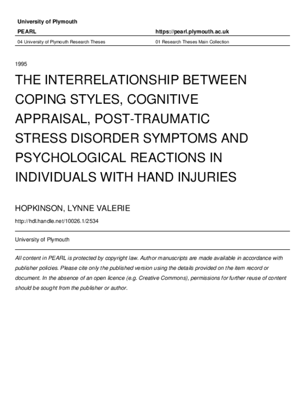 (PDF) The Interrelationship Between Coping Styles, Cognitive Appraisal ...