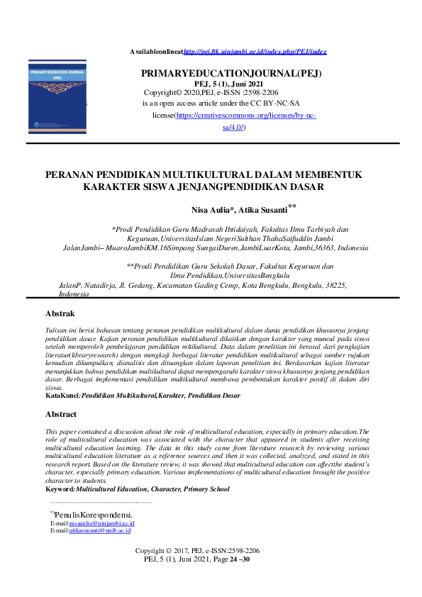 (PDF) Peranan Pendidikan Multikultural dalam Membentuk Karakter Siswa ...