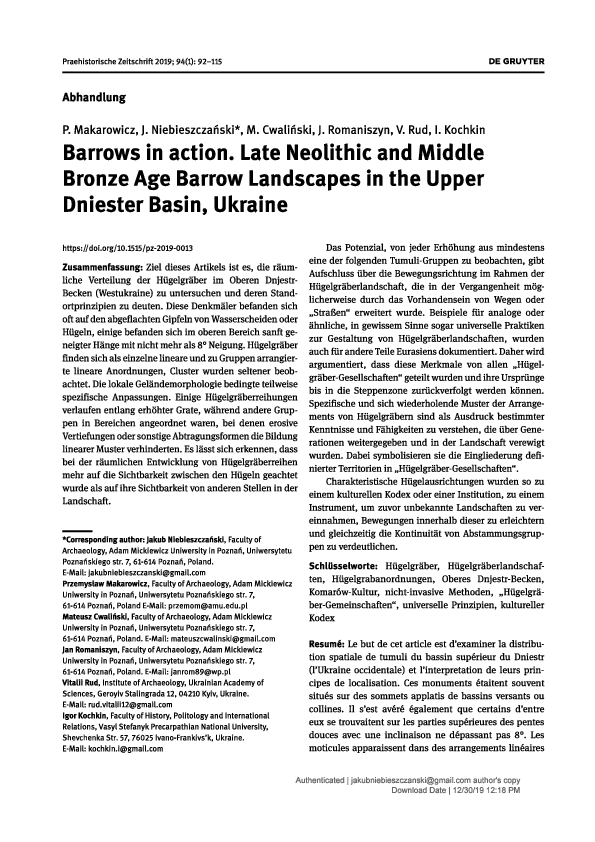 (PDF) Barrows in action. Late Neolithic and Middle Bronze Age Barrow ...