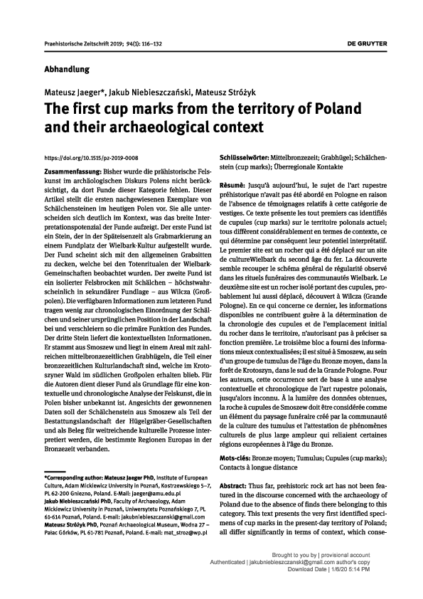 (PDF) The first cup marks from the territory of Poland and their ...