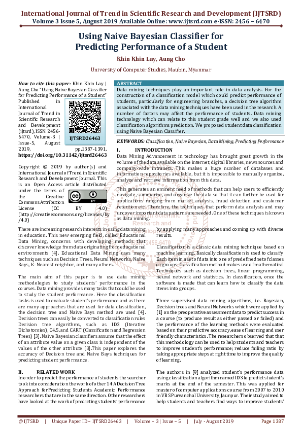 (PDF) Using Naive Bayesian Classifier for Predicting Performance of a ... (PDF) Using Naive Bayesian Classifier for Predicting Performance of a ...