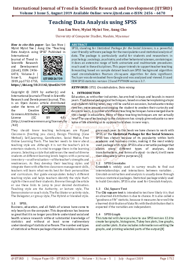 (PDF) Teaching Data Analysis using SPSS