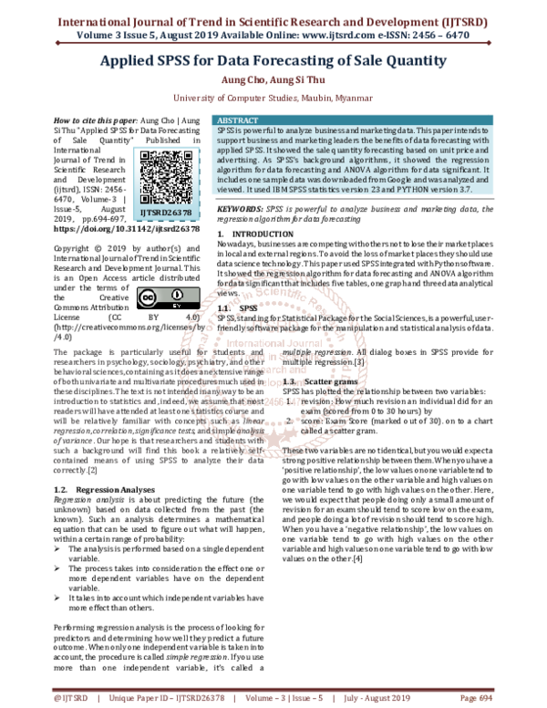 (PDF) Applied SPSS for Data Forecasting of Sale Quantity