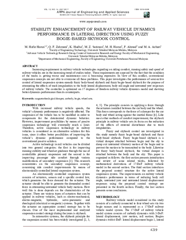 (PDF) Stability Enhancement Of Railway Vehicle Dynamics Performance In Lateral Direction Using ...