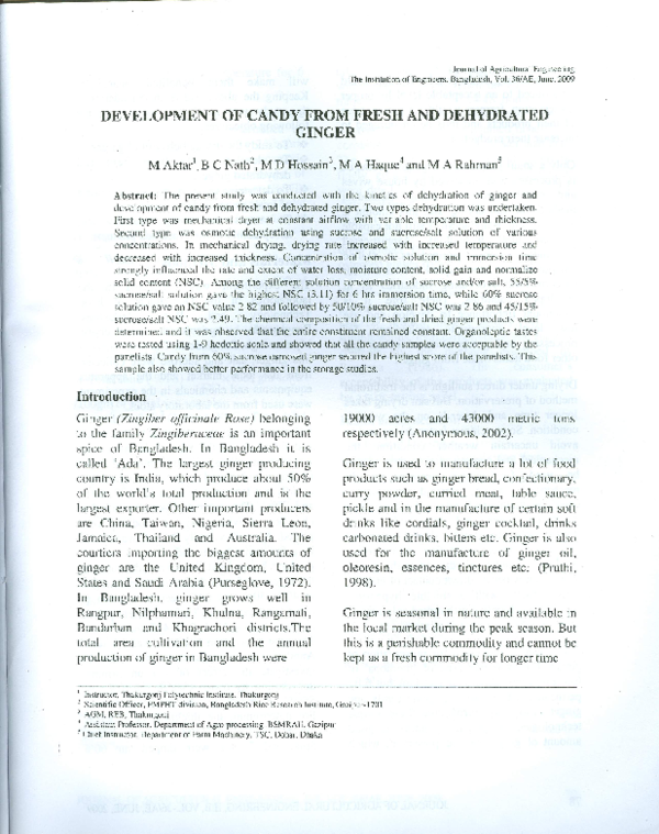 (PDF) Development of candy from fresh and dehydrated ginger