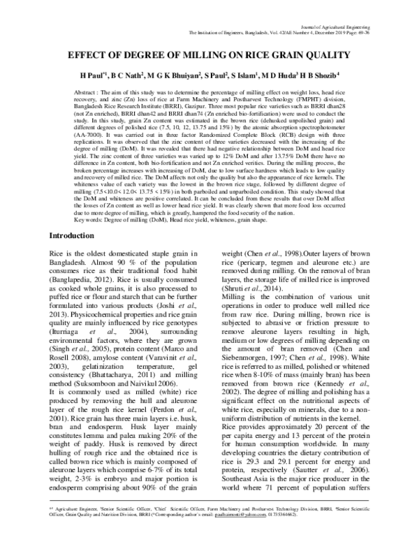 (PDF) Effect of degree of milling on rice grain quality
