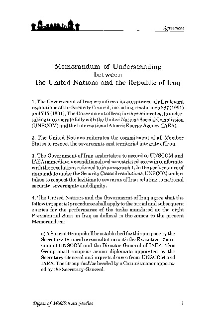 (PDF) Memorandum of Understanding between the United Nations and the ...