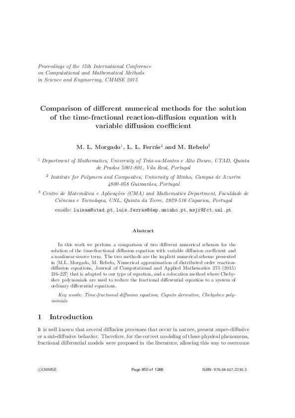 Pdf Comparison Of Different Numerical Methods For The Solution Of The Time Fractional Reaction