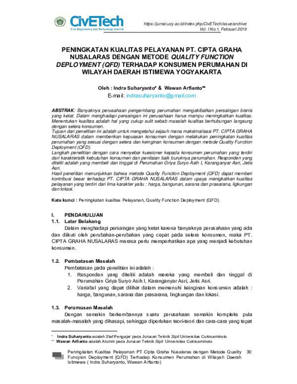 (PDF) Peningkatan Kualitas Pelayanan Pt. Cipta Graha Nusalaras Dengan Metode Quality Function ...