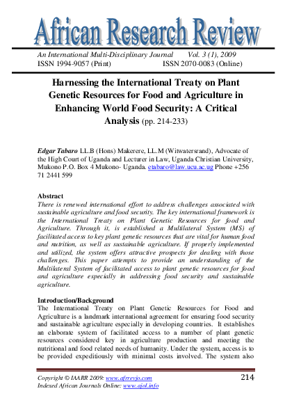 (PDF) Harnessing the International Treaty on Plant Genetic Resources ...