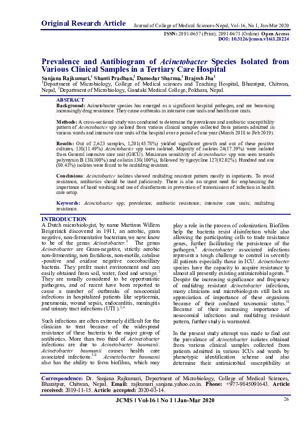 (PDF) Prevalence and Antibiogram of Acinetobacter Species Isolated from ...