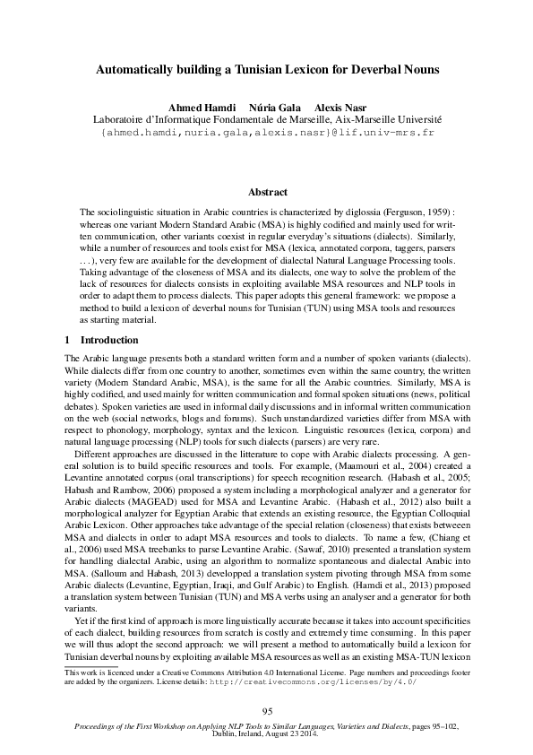 (PDF) Automatically building a Tunisian Lexicon for Deverbal Nouns