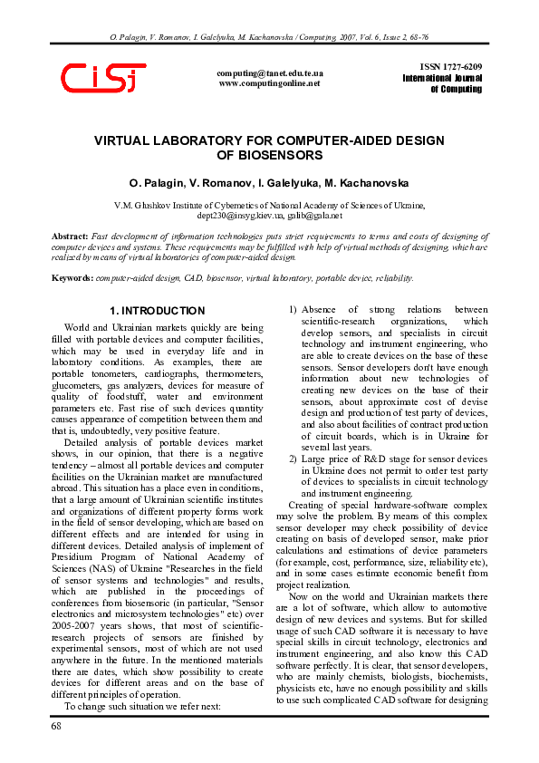 (PDF) Virtual Laboratory for Computer-Aided Design of Biosensors
