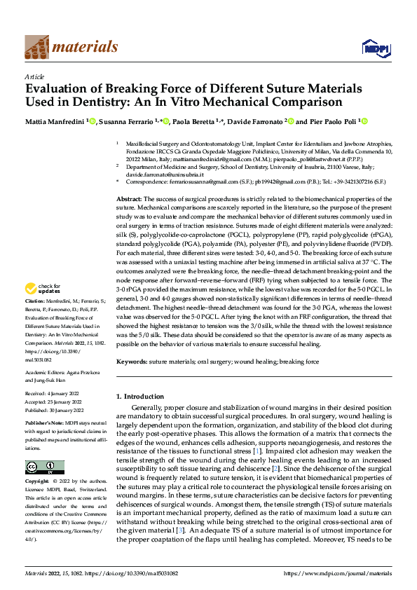 (PDF) Evaluation of Breaking Force of Different Suture Materials Used ...