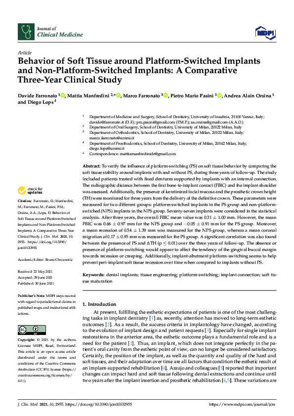 Pdf Behavior Of Soft Tissue Around Platform Switched Implants And Non Platform Switched