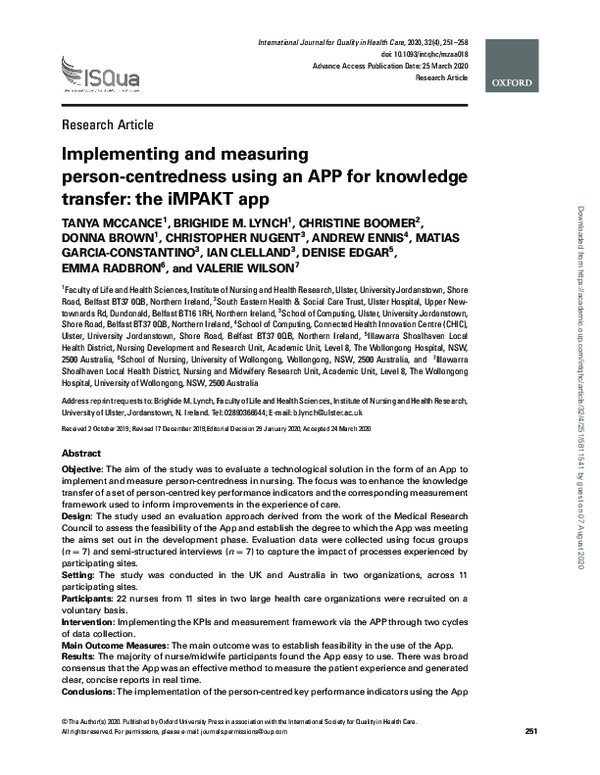 (PDF) Implementing and measuring person-centredness using an APP for ...