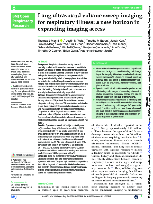 (PDF) Lung ultrasound volume sweep imaging for respiratory illness: a ...