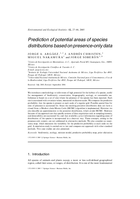 (PDF) Prediction of potential areas of species distributions based on ...
