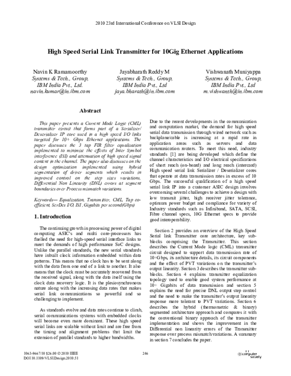 (PDF) High Speed Serial Link Transmitter for 10Gig Ethernet Applications