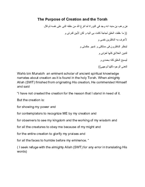 (PDF) The Purpose of Creation and the Torah