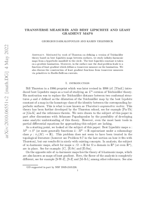 (PDF) Transverse Measures and Best Lipschitz and Least Gradient Maps
