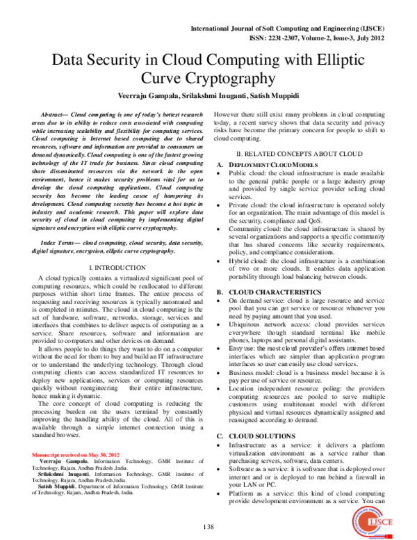 (PDF) Network Security in Cloud Computing with Elliptic Curve Cryptography