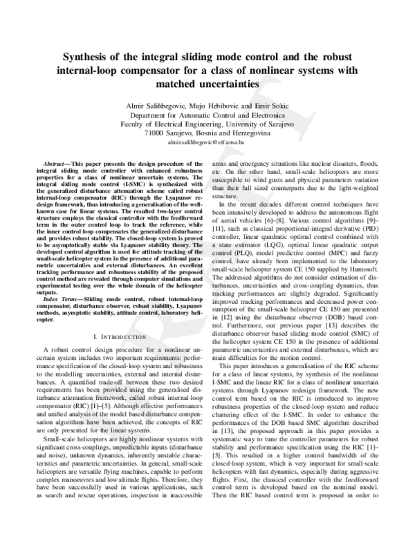 Pdf Synthesis Of The Integral Sliding Mode Control And The Robust Internal Loop Compensator