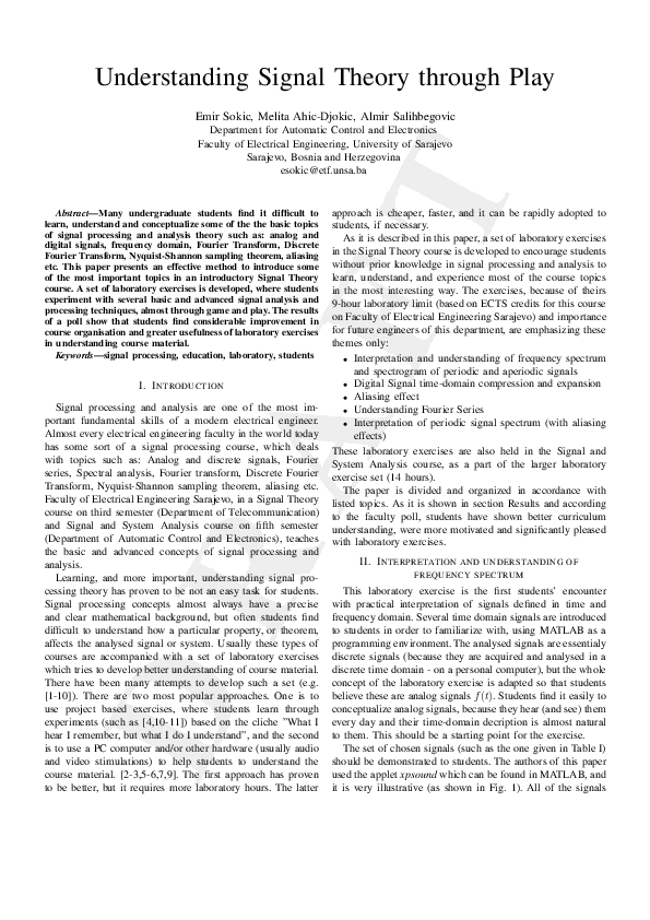 (PDF) Understanding Signal Theory through play