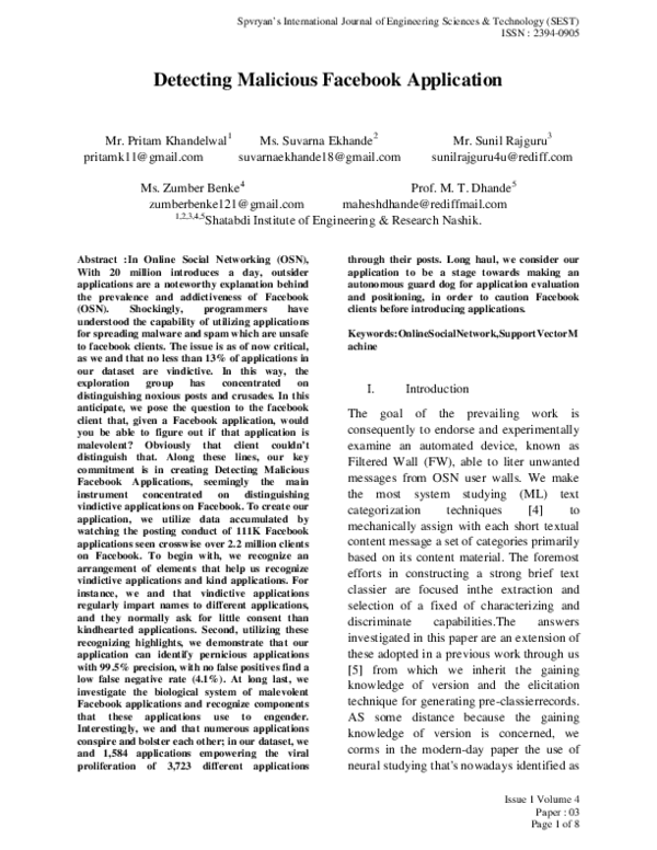 (PDF) Detecting Malicious Facebook Application | Tejas Borade ...