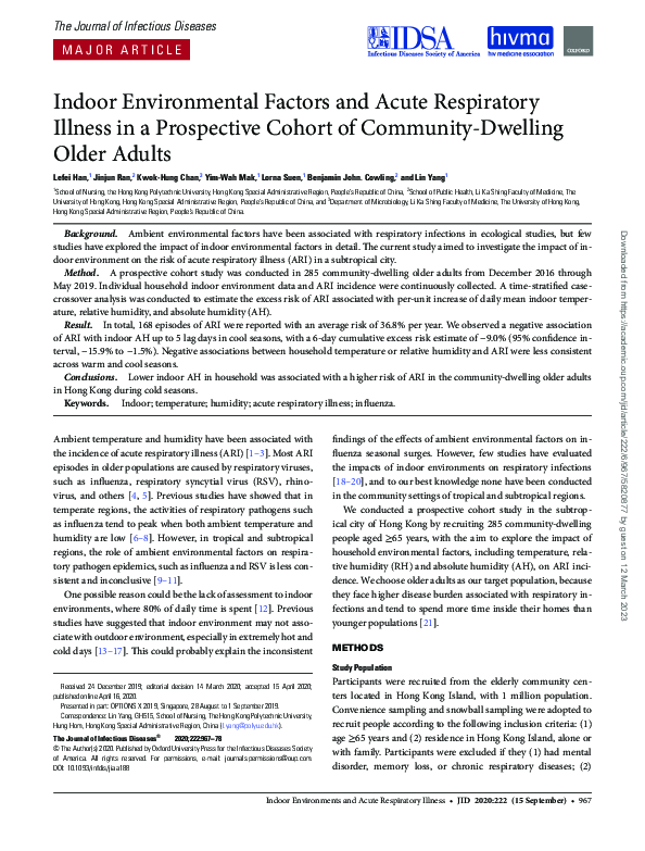(PDF) Indoor Environmental Factors and Acute Respiratory Illness in a Prospective Cohort of ...
