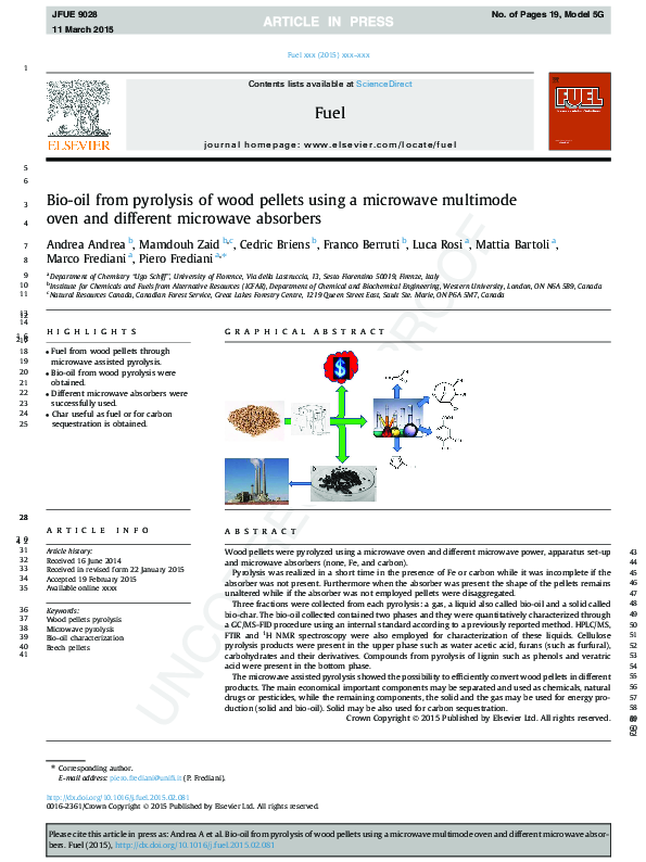 (PDF) Bio-oil from pyrolysis of wood pellets using a microwave ...