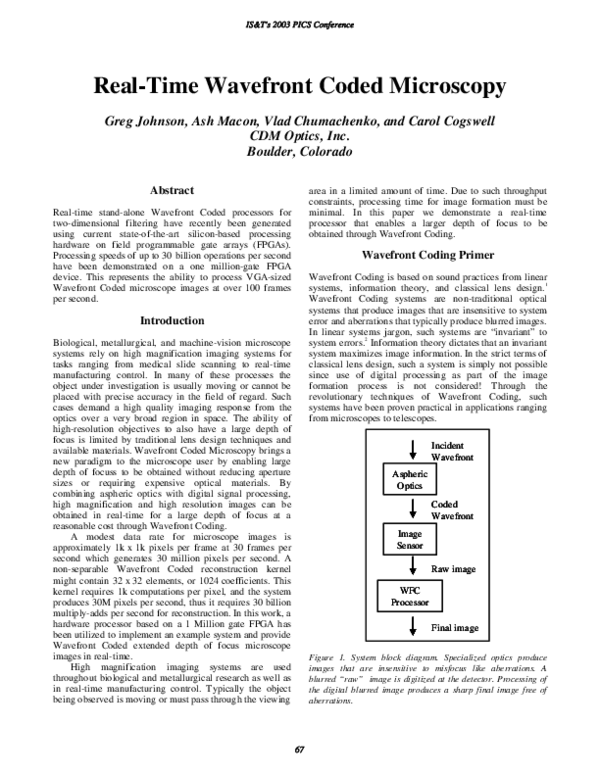 (PDF) Real Time Wavefront Coded Microscopy