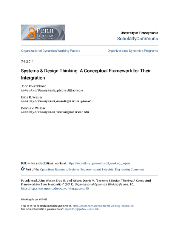 (PDF) Systems & Design Thinking: A Conceptual Framework for Their ...