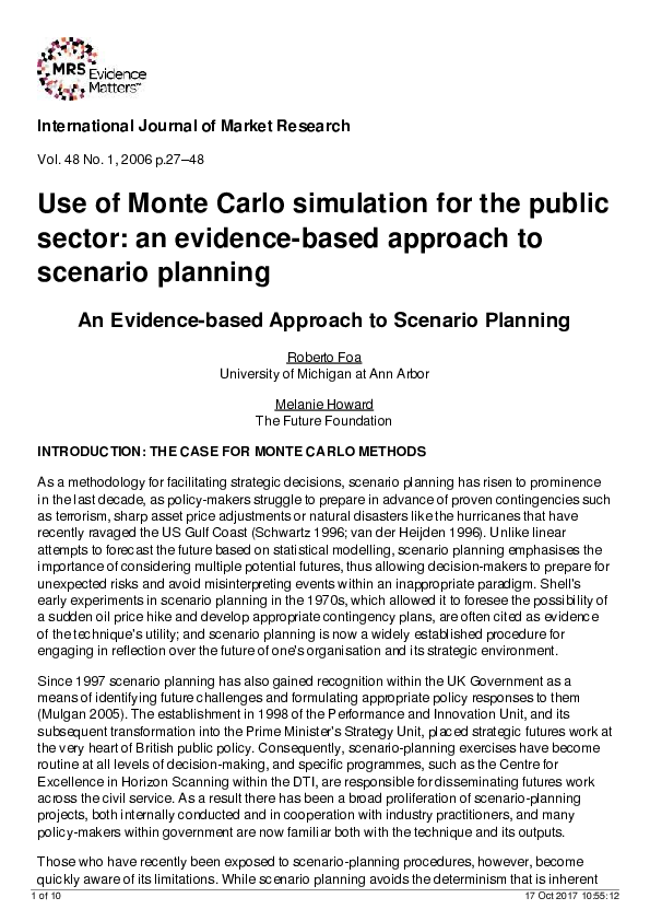 Pdf Use Of Monte Carlo Simulation For The Public Sector An Evidence