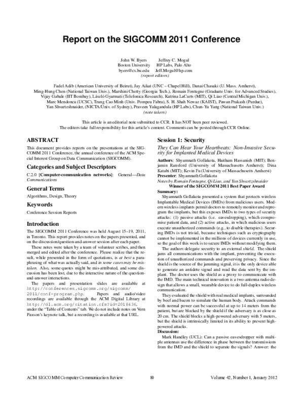 (PDF) Report on the SIGCOMM 2011 conference