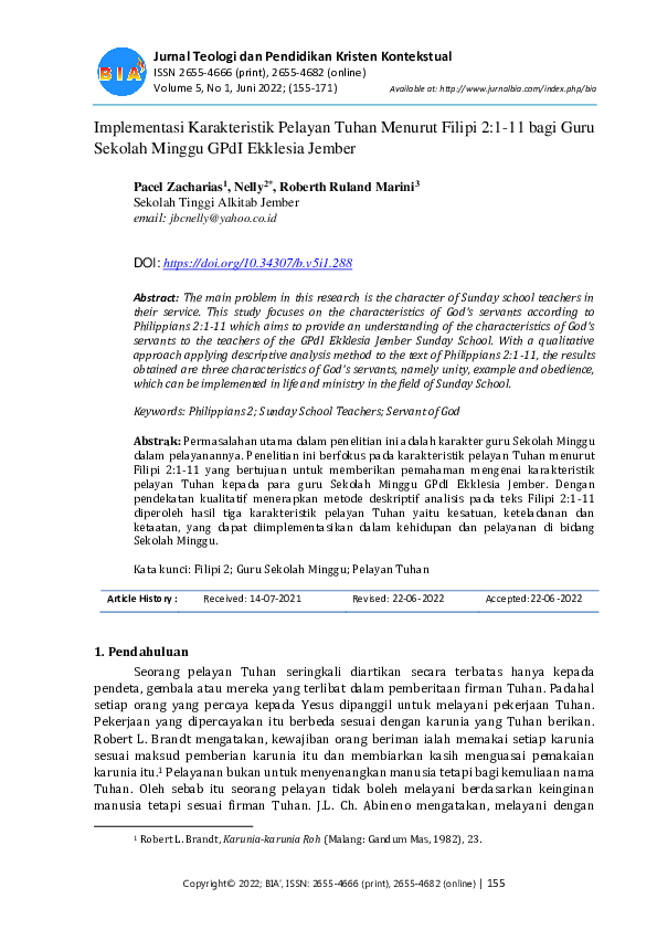 (PDF) Implementasi Karakteristik Pelayan Tuhan Menurut Filipi 2:1-11 ...