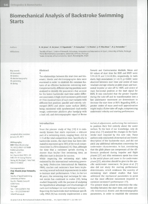 (PDF) Biomechanical analysis of backstroke swimming starts