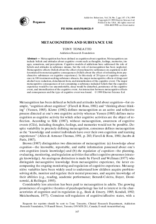 (PDF) Metacognition and substance use