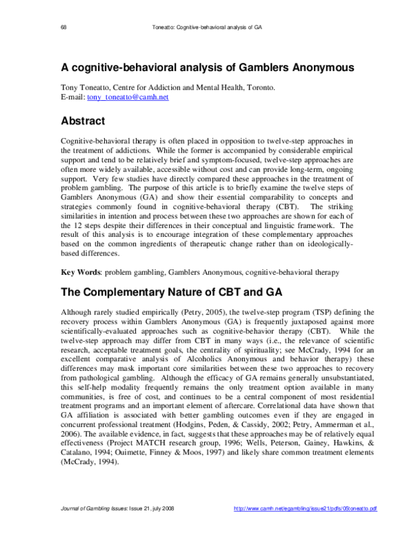 (PDF) A cognitive-behavioral analysis of Gamblers Anonymous