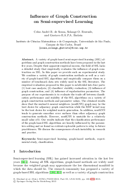 (PDF) Influence of Graph Construction on Semi-supervised Learning (PDF) Influence of Graph Construction on Semi-supervised Learning