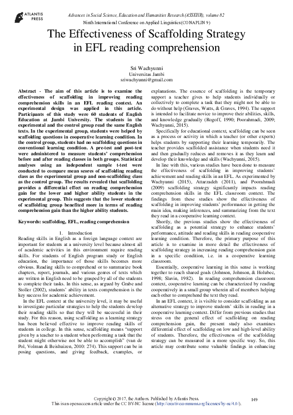 Pdf The Effectiveness Of Scaffoldingstrategy In Efl Reading Comprehension